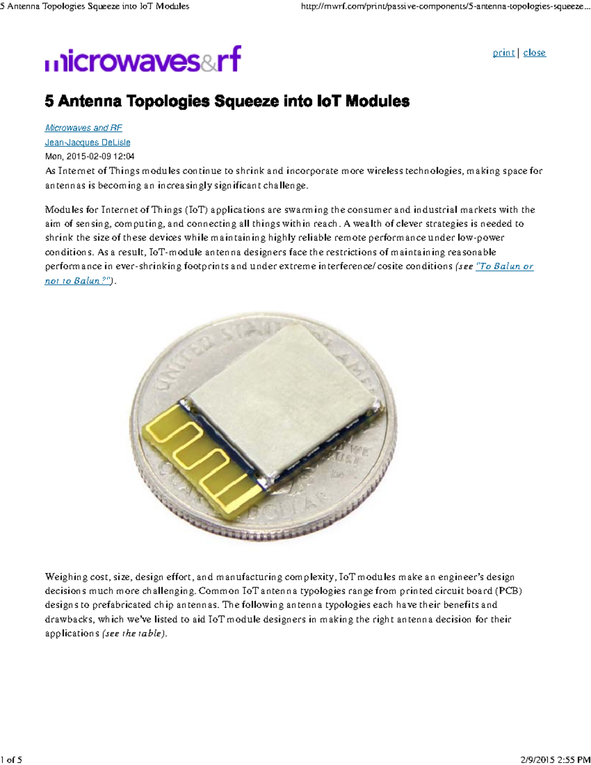 5 Antenna Topologies Squeeze into Io T Modules - print | close ...