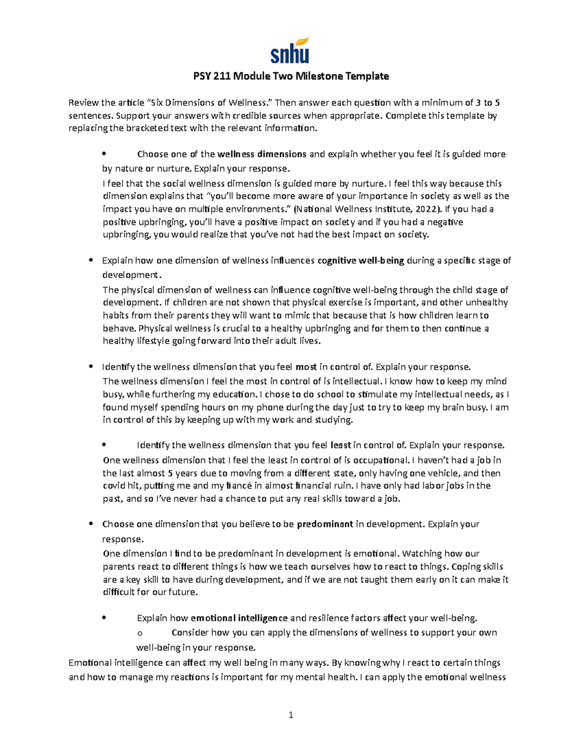 PSY 211 Module Two Milestone - ” Then answer each question with a ...