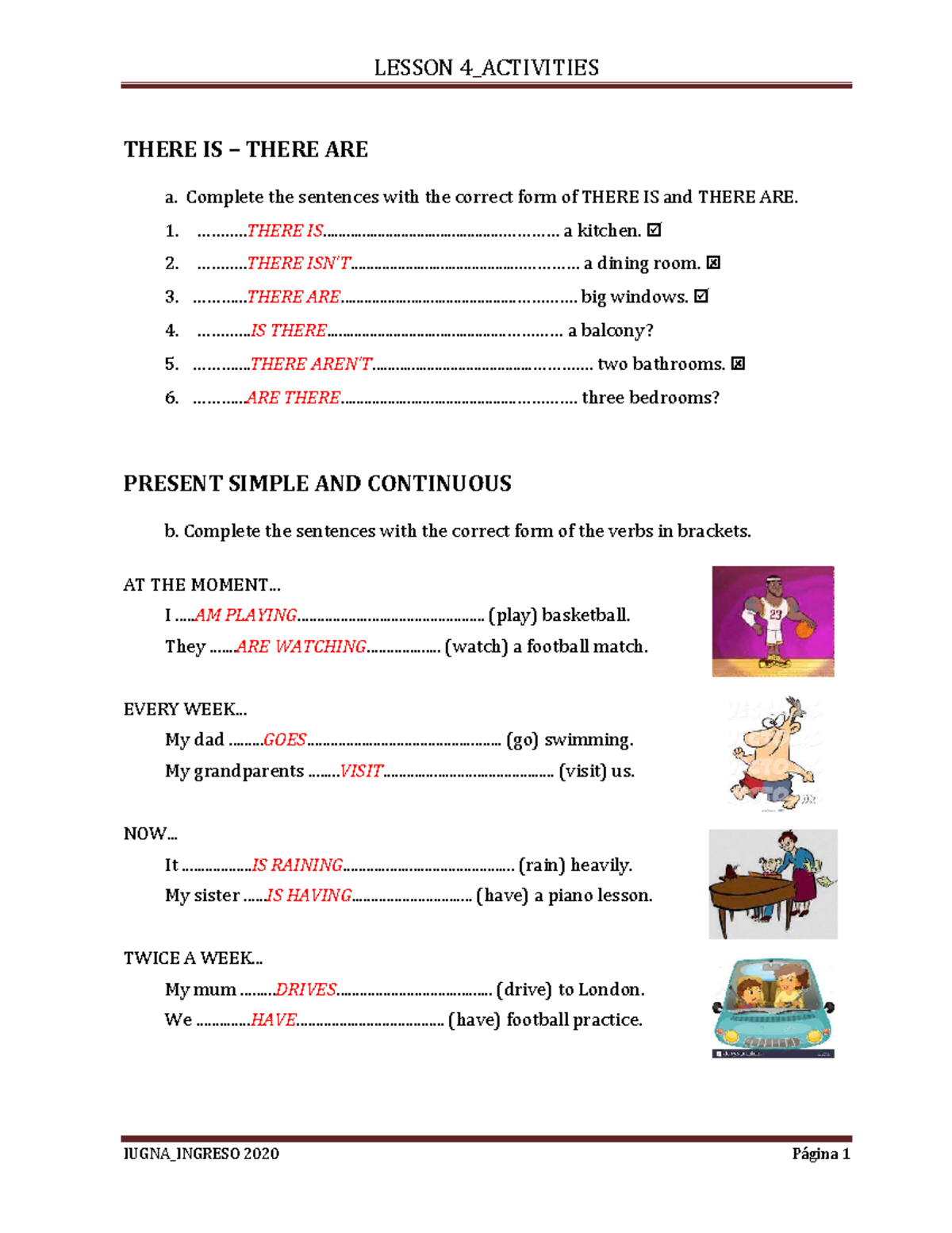 09 Lesson 4 Activities Key - THERE IS – THERE ARE a. Complete the ...