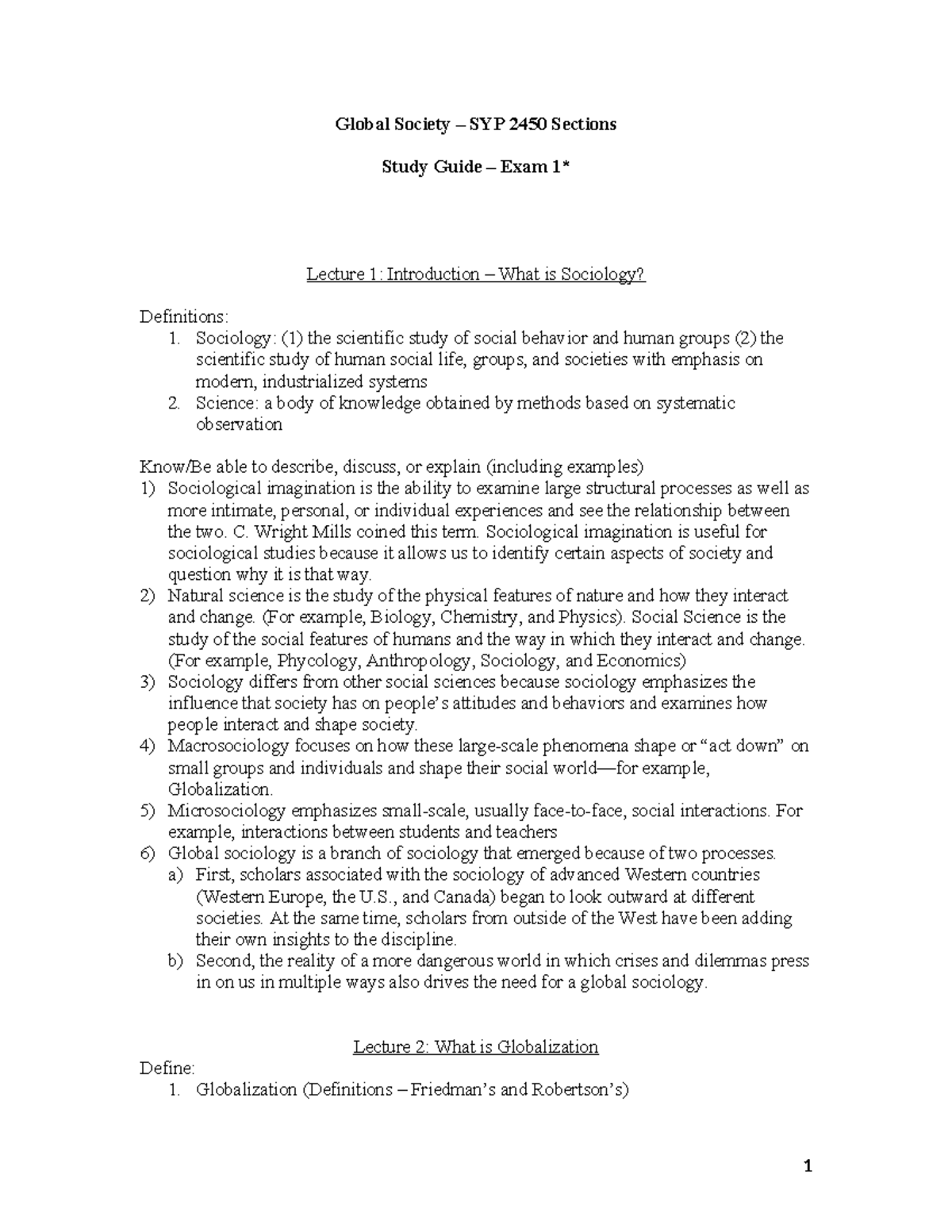 SYP Study Guide for Exam 1 - Global Society – SYP 2450 Sections Study ...