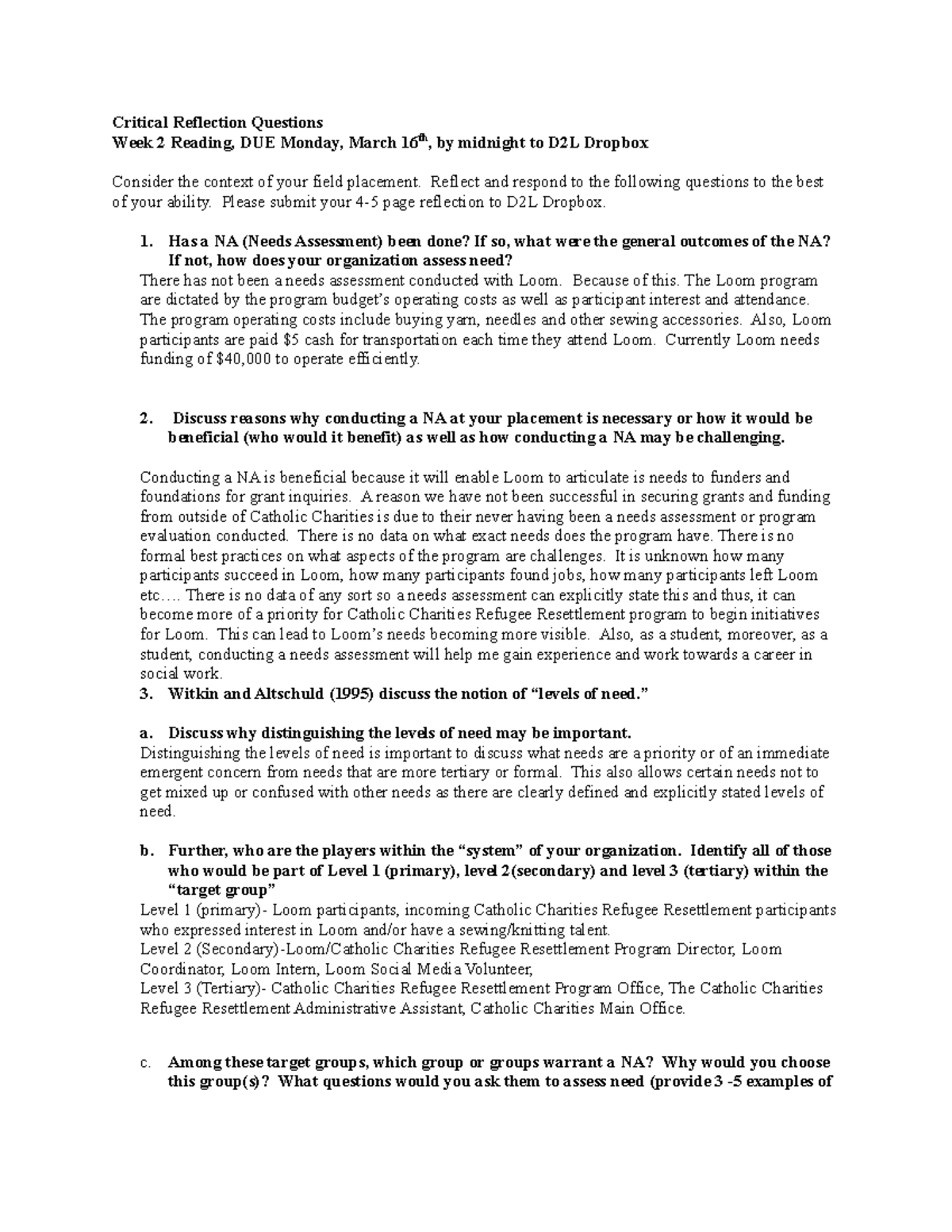 Critical Reflection - Reflect and respond to the following questions to ...