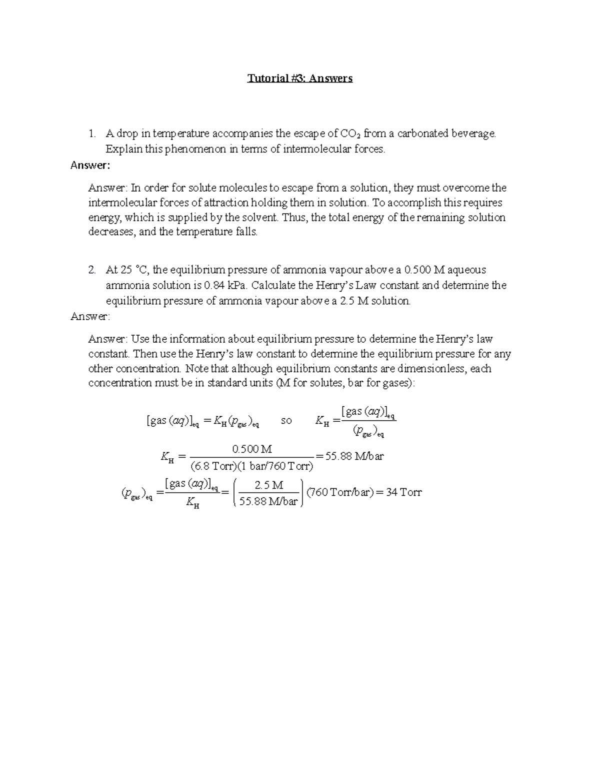 Tutorial #3 Questions and Answers - Tutorial Answers 1. A drop in ...
