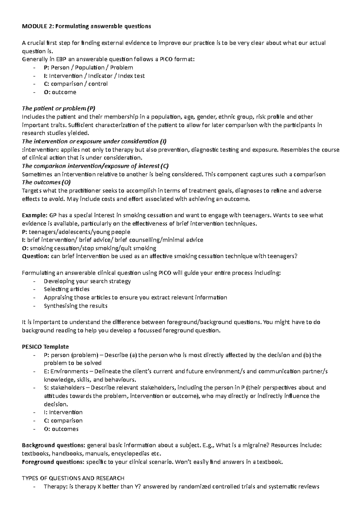 Module 2 answerable questions - MODULE 2: Formulating answerable ...