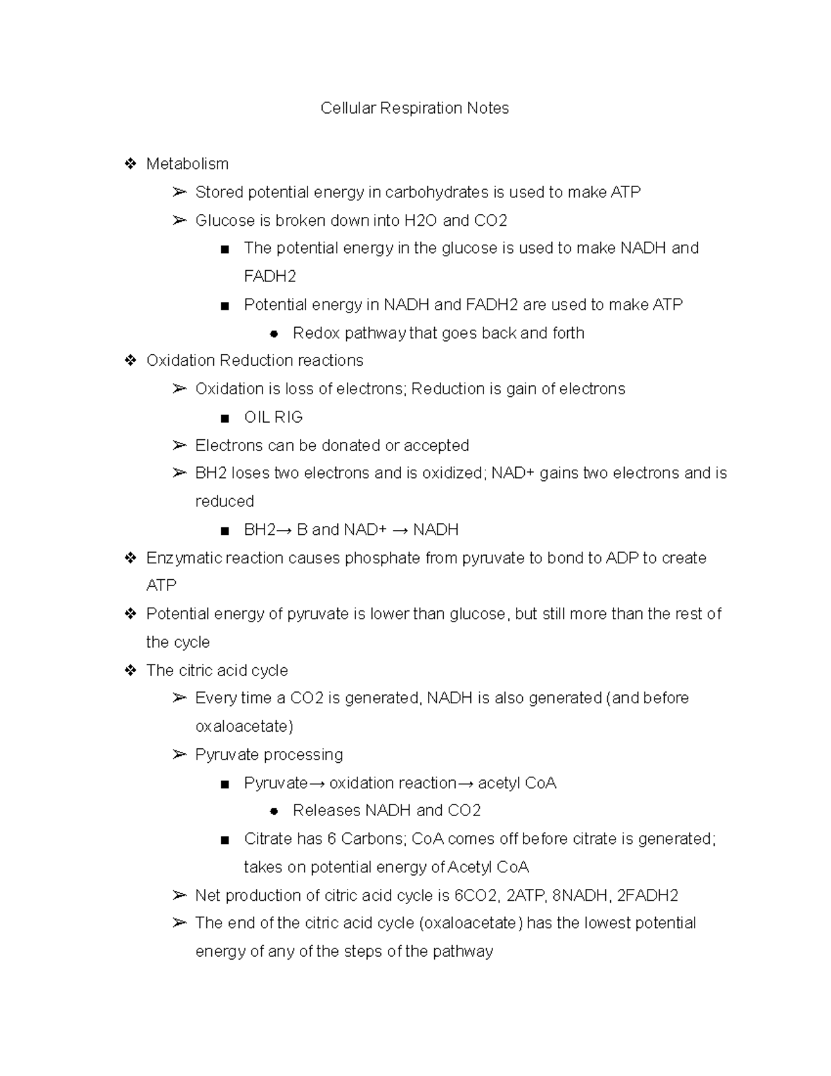 Cellular Respiration Notes - Q moves within the inner membrane and ...