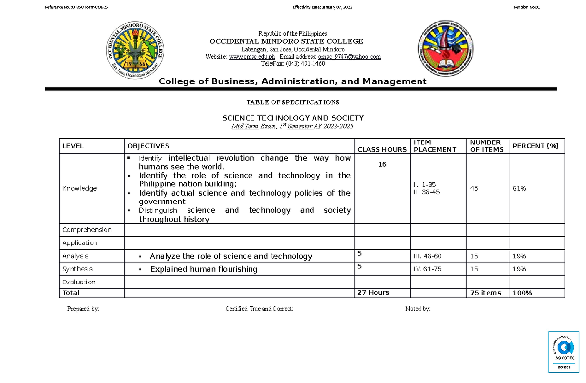STS-TOS-Midterm - Science Technology and Society - Reference No.: OMSC ...