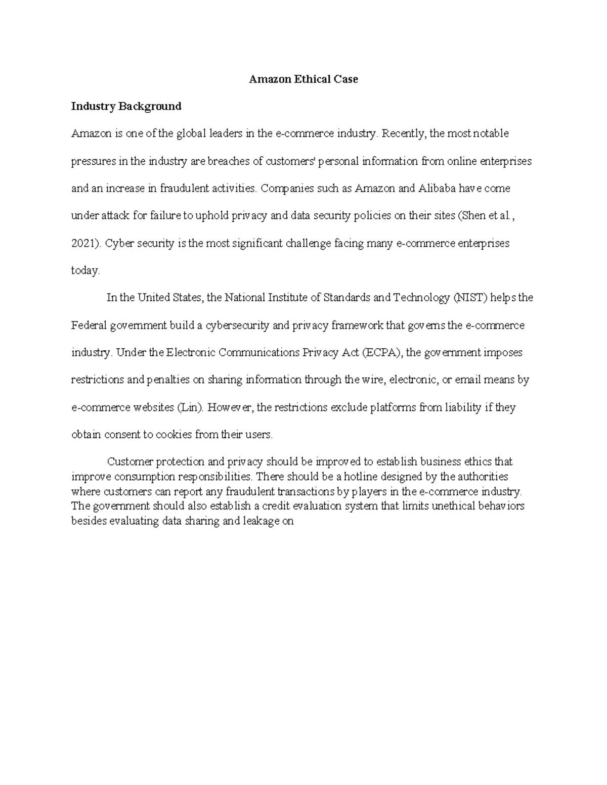 Amazon Ethical Case - course work - Amazon Ethical Case Industry ...