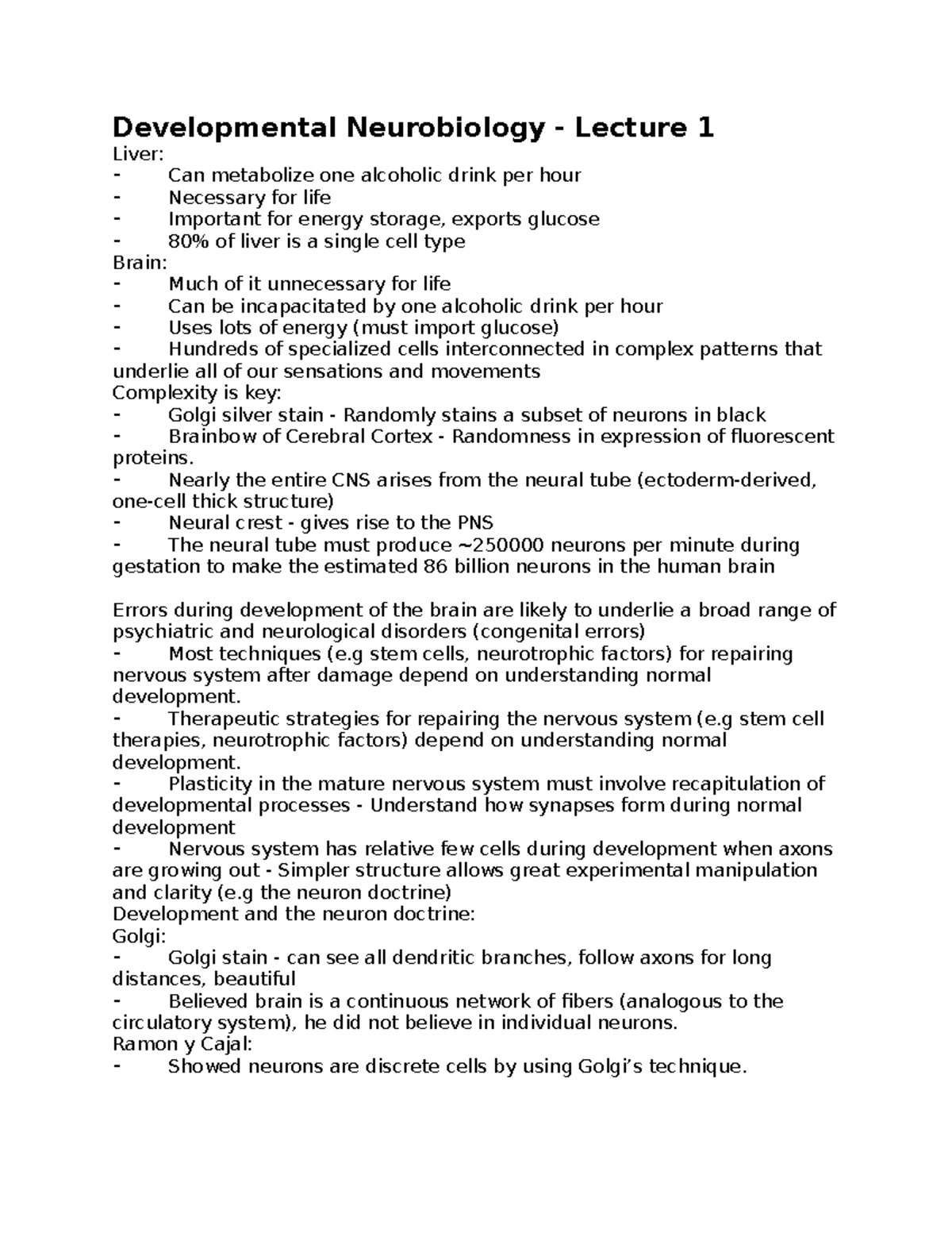 Developmental Neurobiology -Lecture #1 - Developmental Neurobiology ...