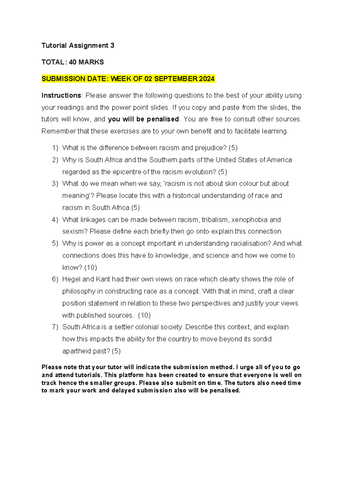 SINT102- Tutorial Assignment 3 - Tutorial Assignment 3 TOTAL: 40 MARKS SUBMISSION DATE: WEEK OF ...