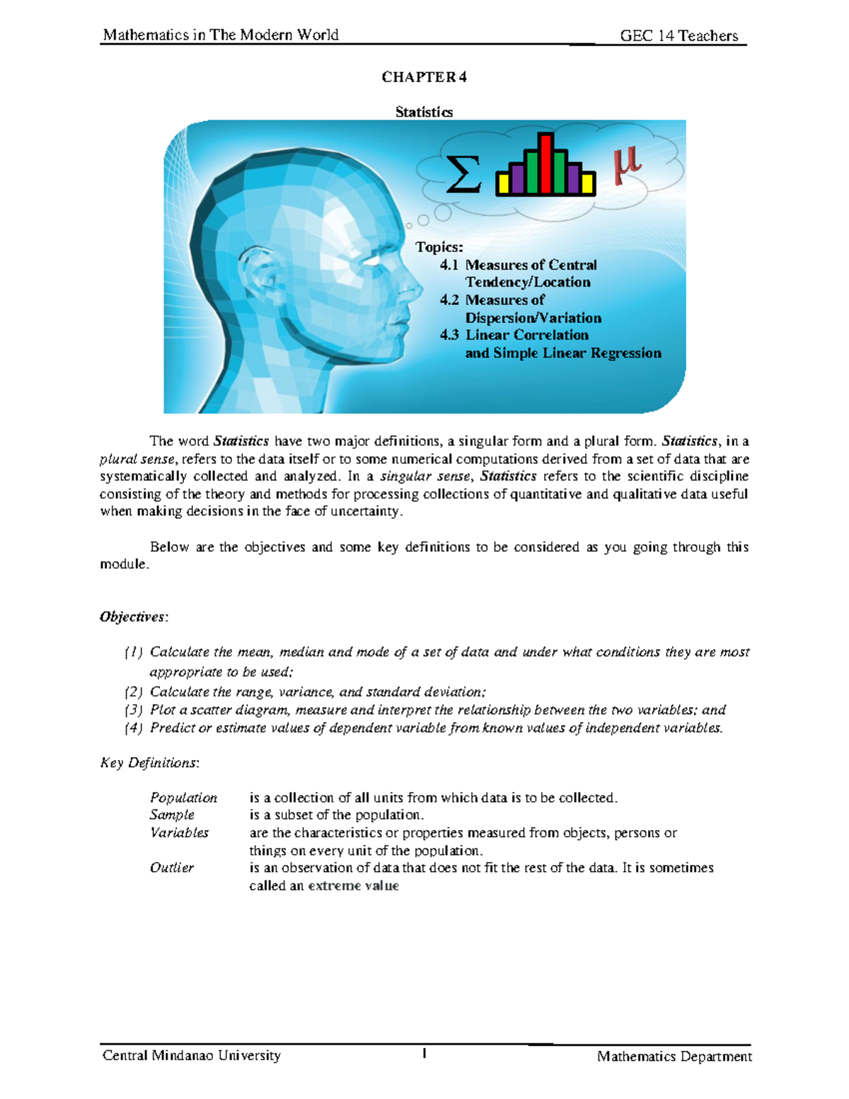 Chapter 4 Statistics - 1 CHAPTER 4 Statistics The word Statistics have ...