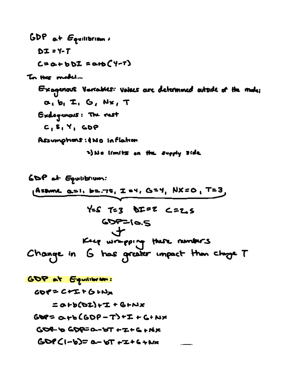 GDP at equilibrium - econ notes - GDP at Equilibrium DI Y T at b DI atb ...