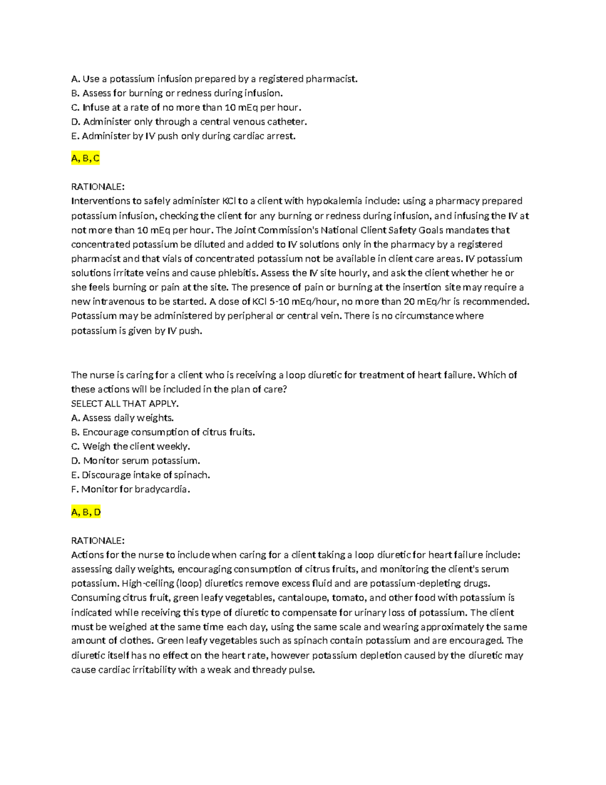 Fluid questions - Everything you need to know - A. Use a potassium ...