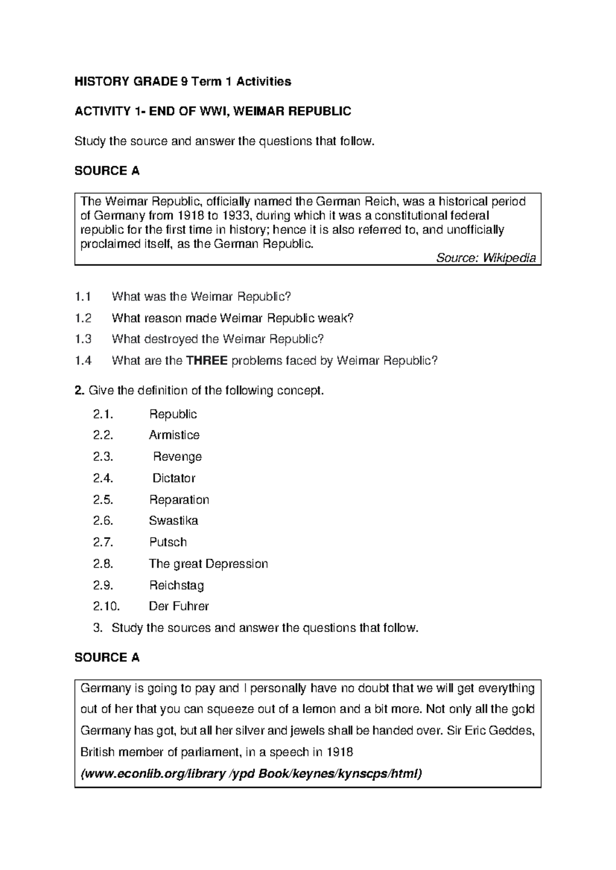 History term 1 activities - HISTORY GRADE 9 Term 1 Activities ACTIVITY ...