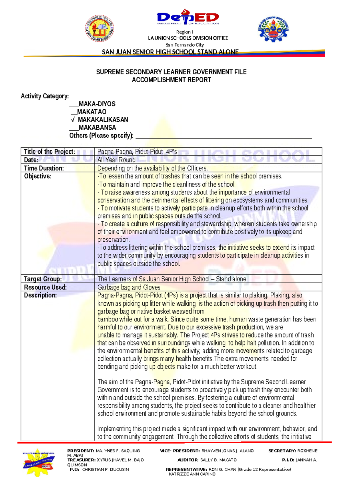 Accomplishment-Report-4Ps - PRESIDENT: MA. YNES F. SAQUING VICE ...