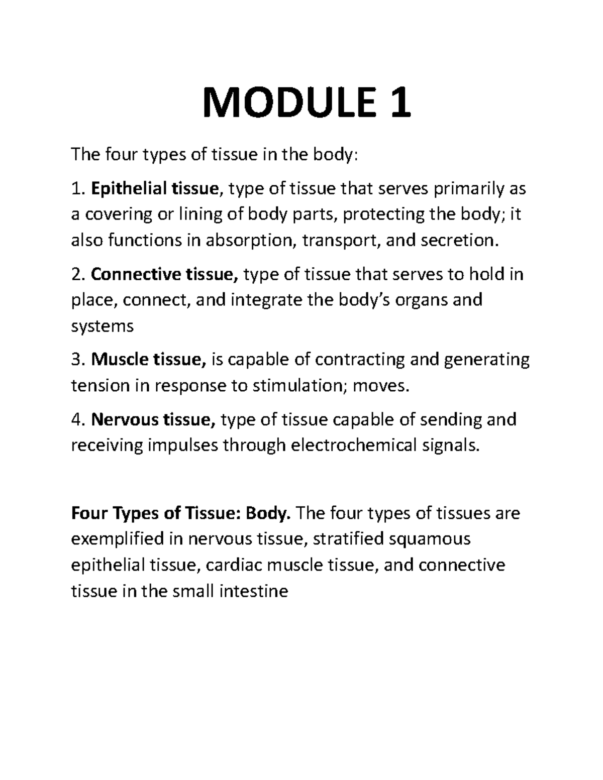 Review-Notes-HR - please read - MODULE 1 The four types of tissue in ...