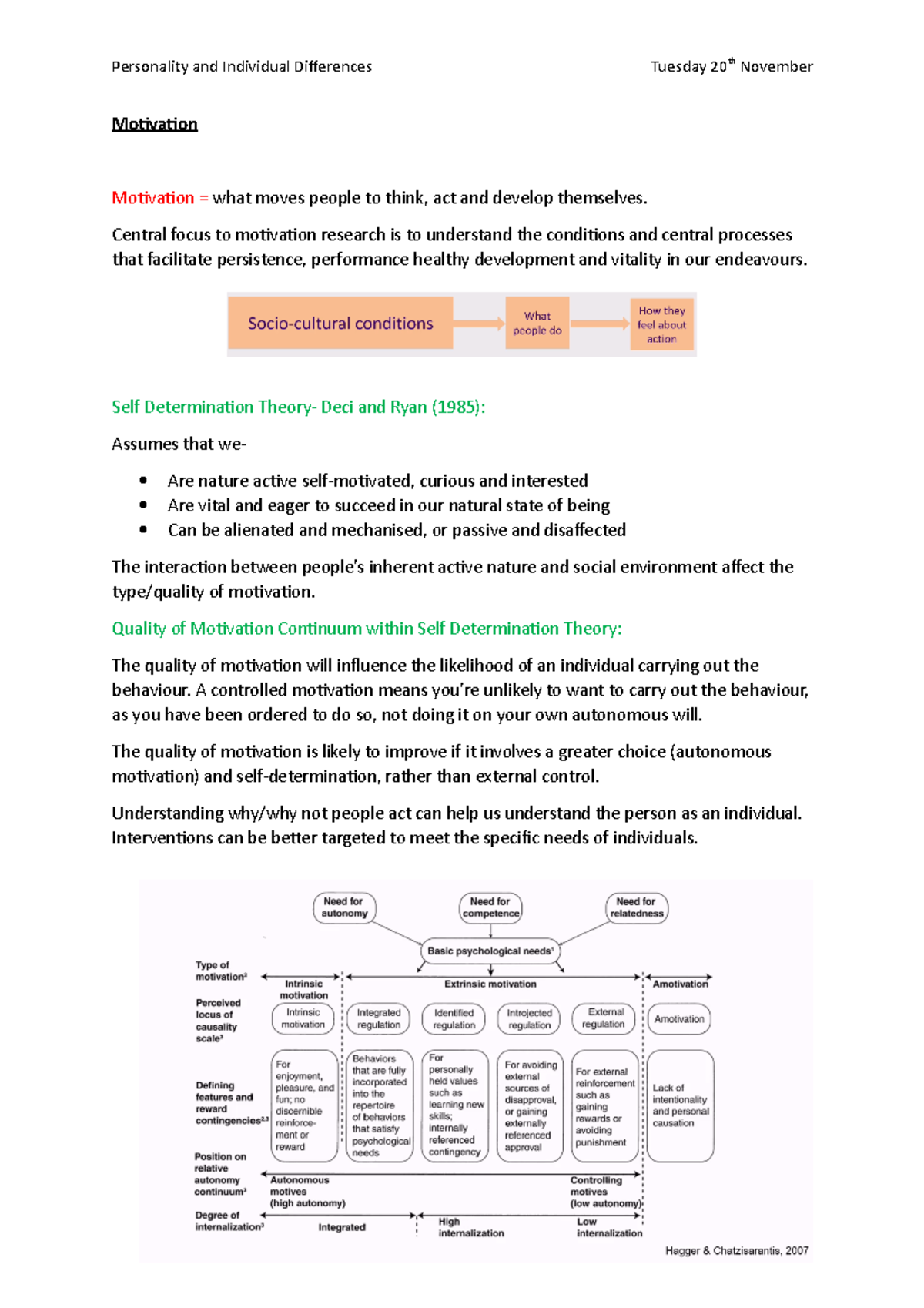 Personality and Individual Differences Lecture 8 - Motivation ...