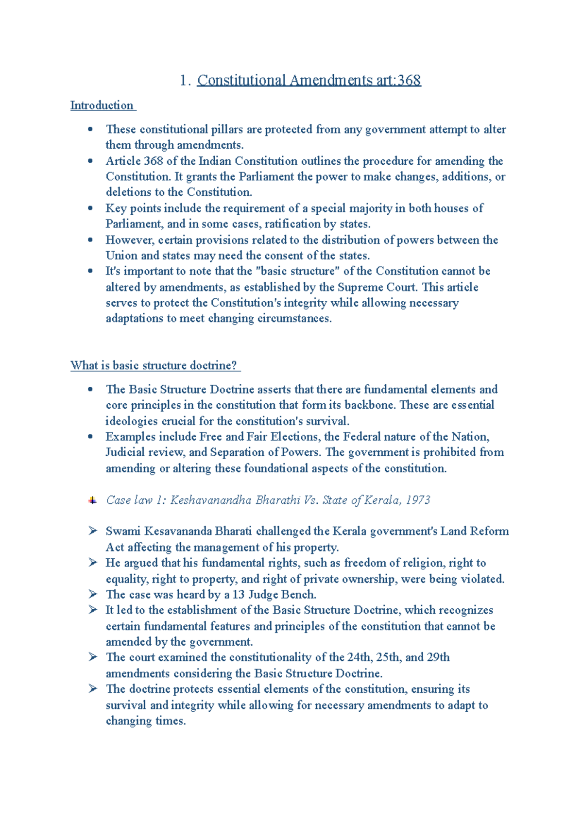 Consti II notes - 1. Constitutional Amendments art: Introduction These ...