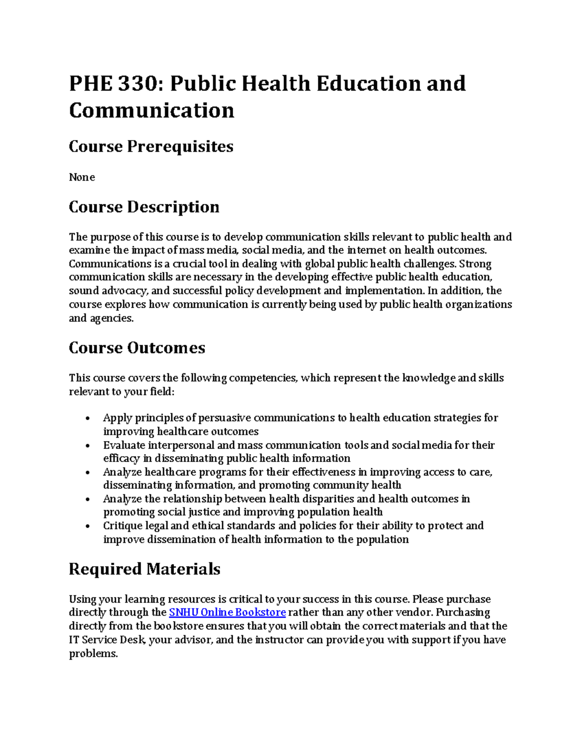 PHE 330 Syllabus - PHE 330: Public Health Education and Communication ...