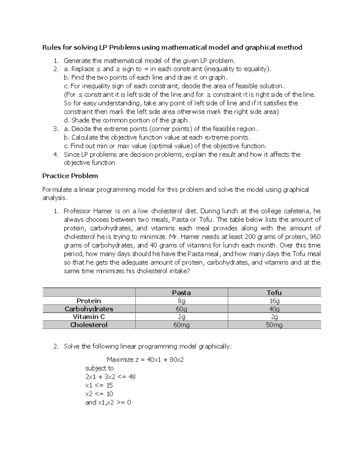 LP-Practice-Problem - Rules for solving LP Problems using mathematical model and graphical ...