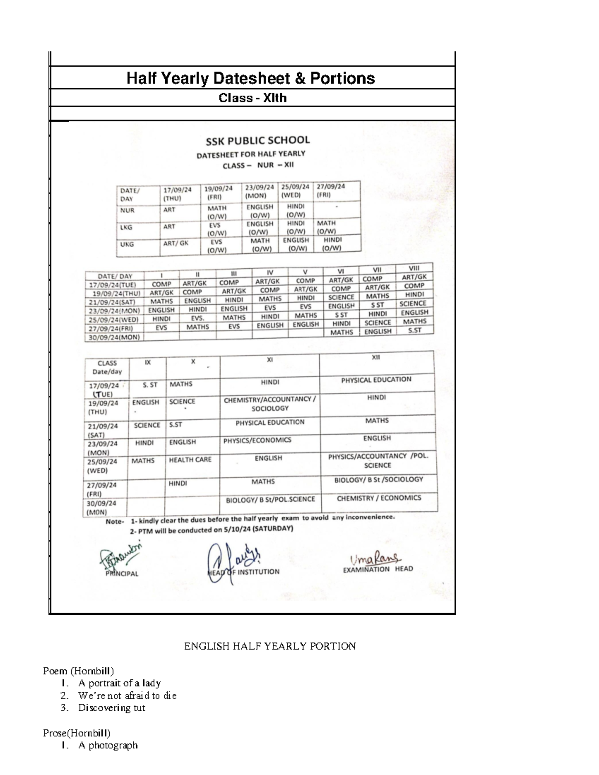 11th Science HY Syllabus copy - Half Yearly Datesheet & Portions Class ...