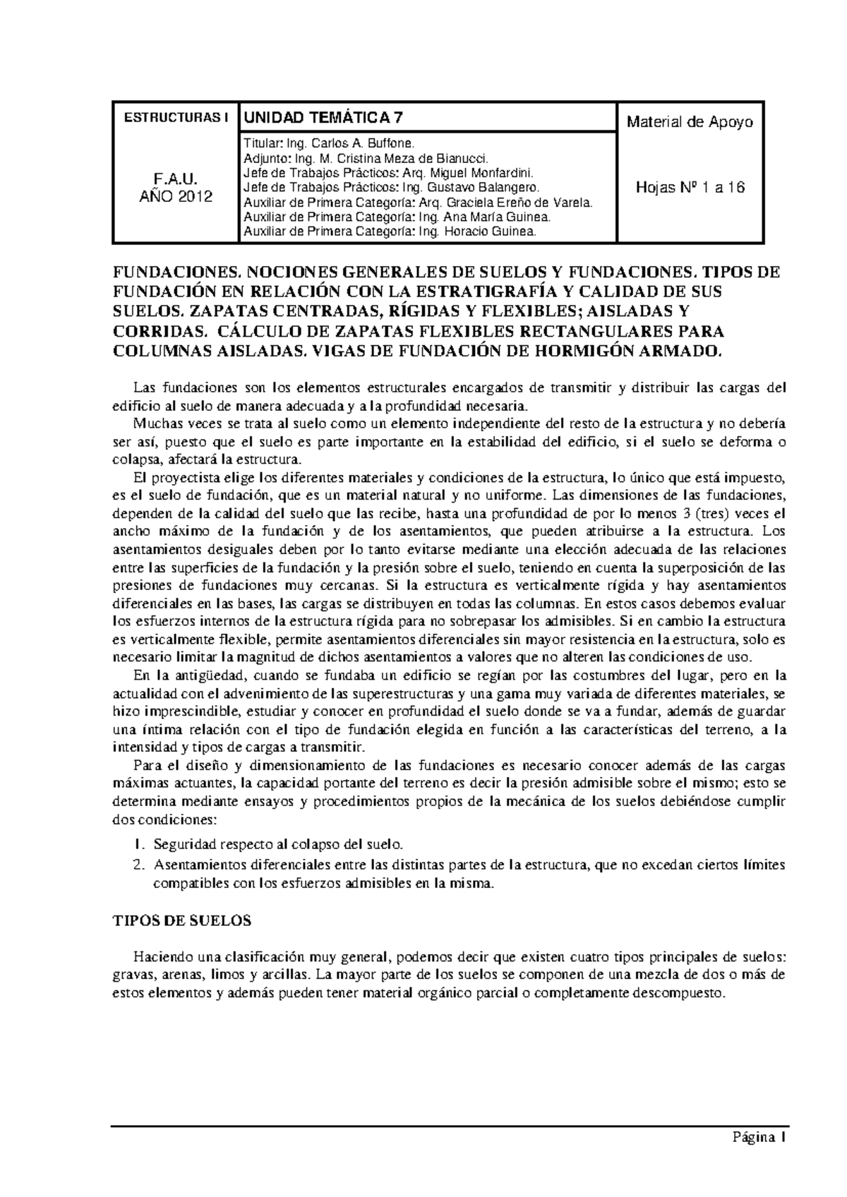 Estructuras I - Unidad 7 - ESTRUCTURAS I UNIDAD TEMÁTICA 7 Material de ...