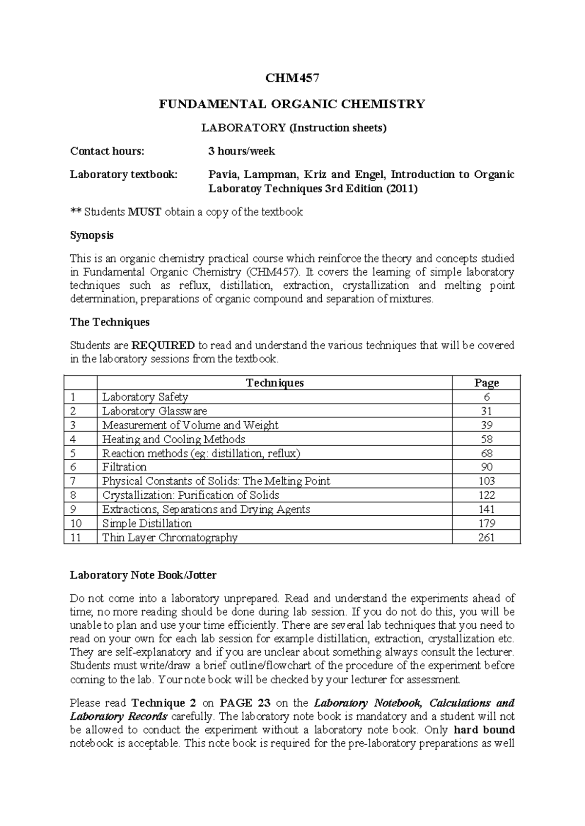CHM457 Laboratory - CHM FUNDAMENTAL ORGANIC CHEMISTRY LABORATORY ...