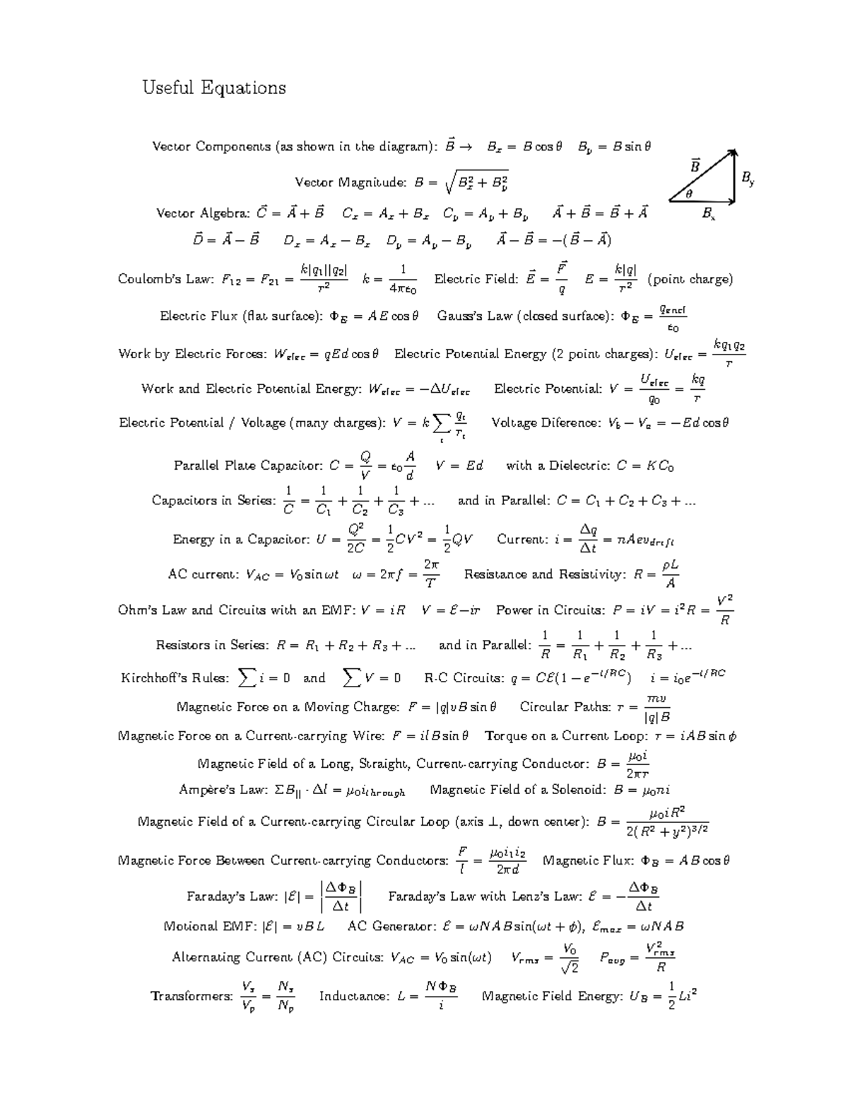 Final-practice - Practice exam problems - Useful Equations Vector Components (as shown in the ...