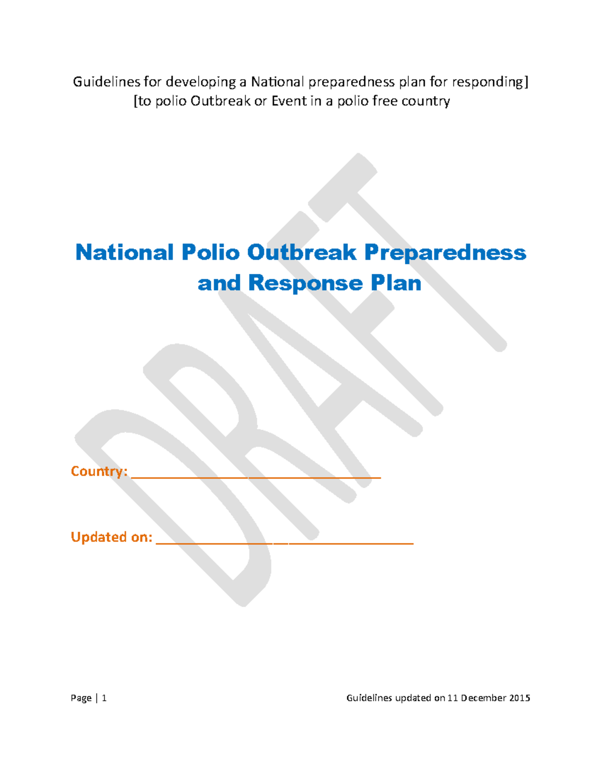 Guidelines for developing a National Plan for Polio outbreak ...