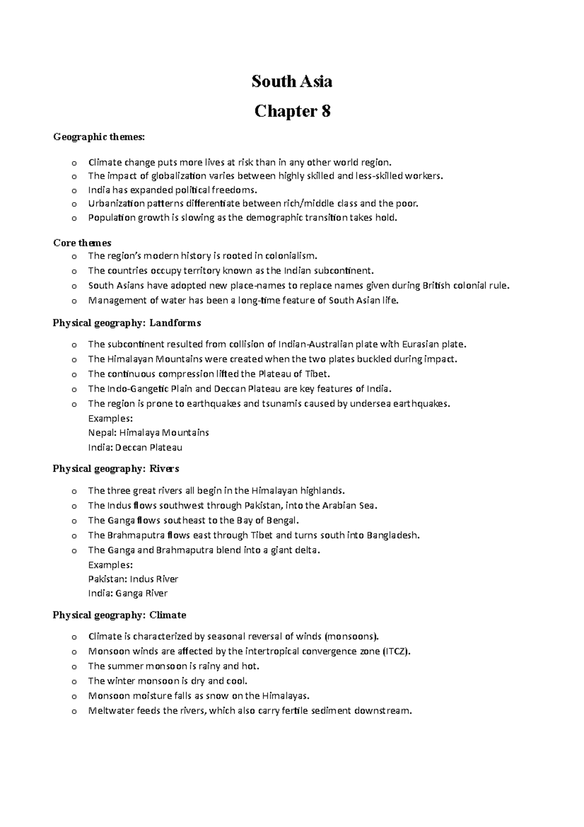 Chapter 8 - Geography: South Asia - INST 1060 - Studocu