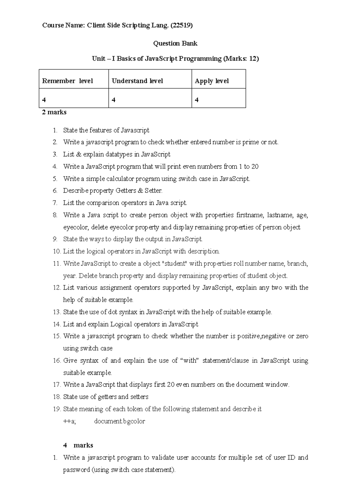 Css Question bank - Course Name: Client Side Scripting Lang. (22519) Question Bank Unit – I ...