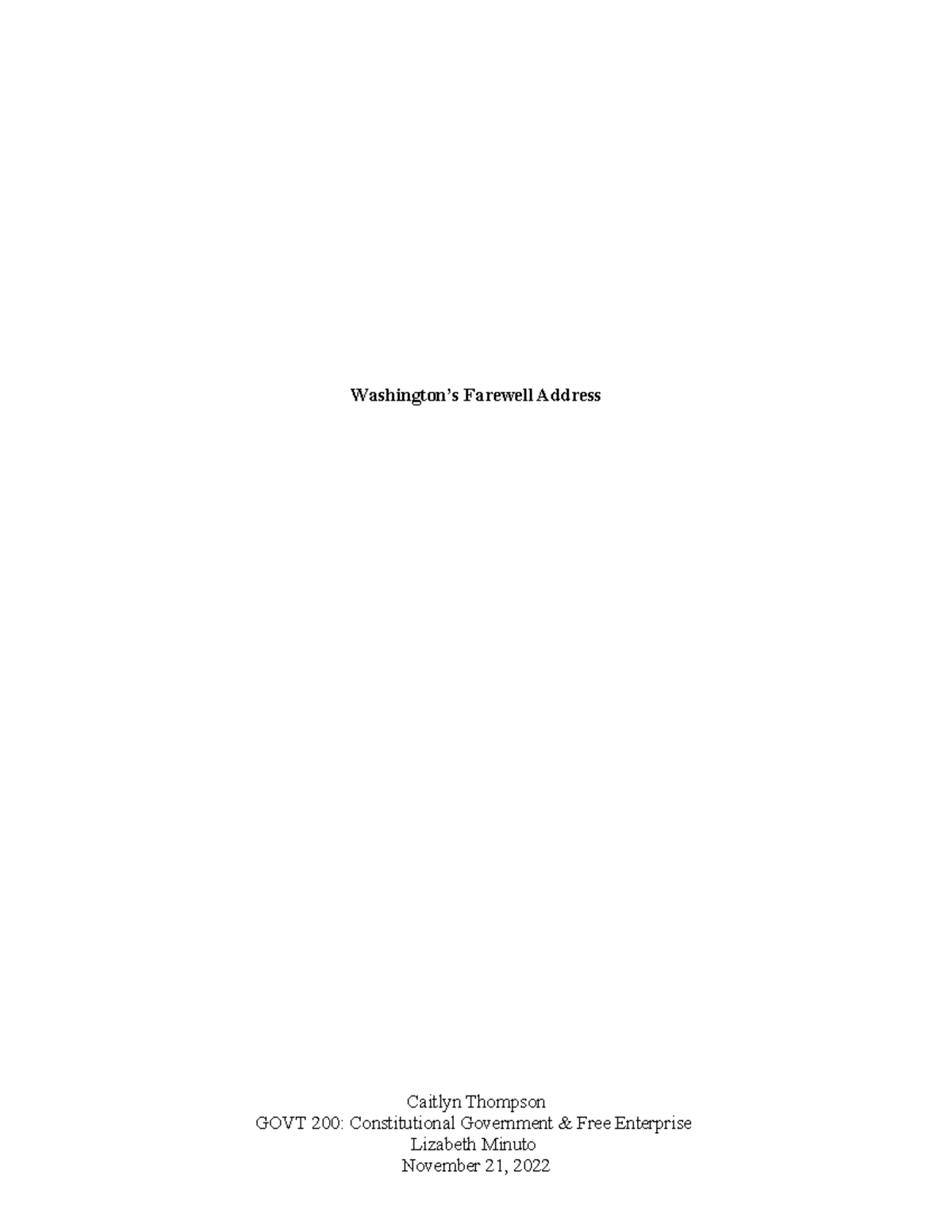 Washingtons Farewell Address - Washington’s Farewell Address Caitlyn ...