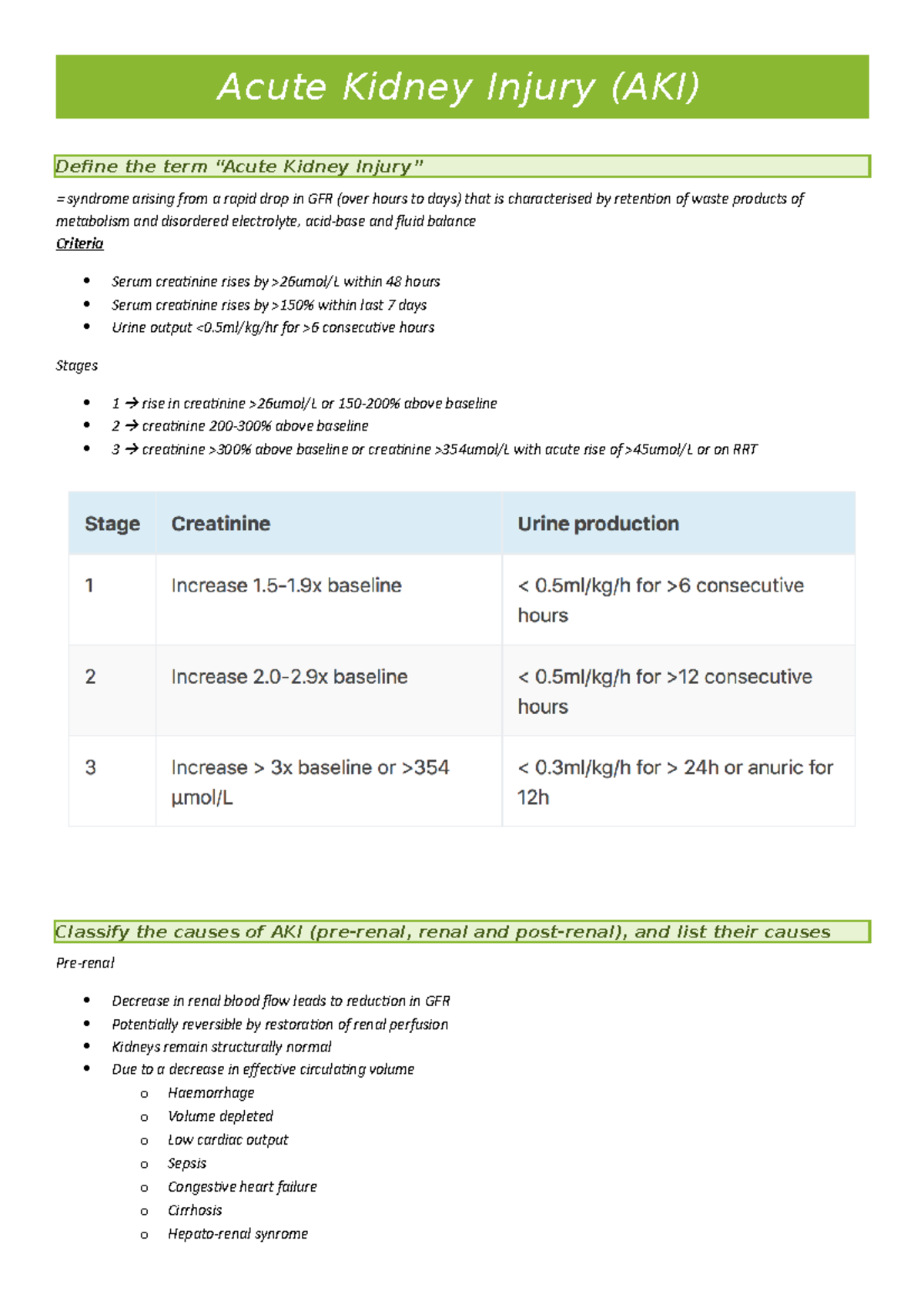 Acute kidney injury - Summary Medicine - Acute Kidney Injury (AKI ...