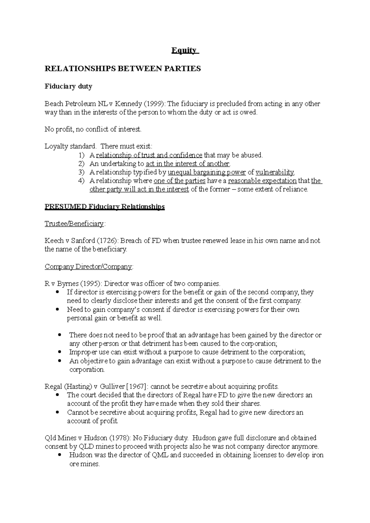 Equity - Lecture notes 1-6 - Equity RELATIONSHIPS BETWEEN PARTIES ...