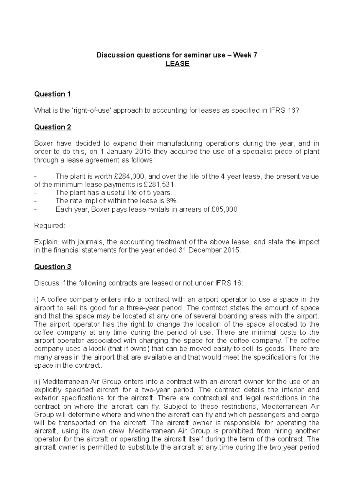 Seminar Questions For Week 7 Lease Discussion Questions For Seminar