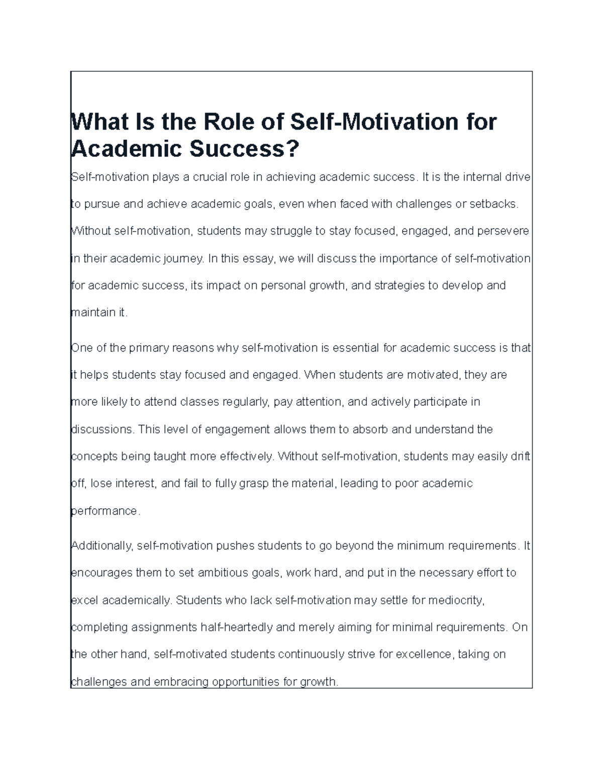 Assignment Q1 - What Is the Role of Self-Motivation for Academic ...