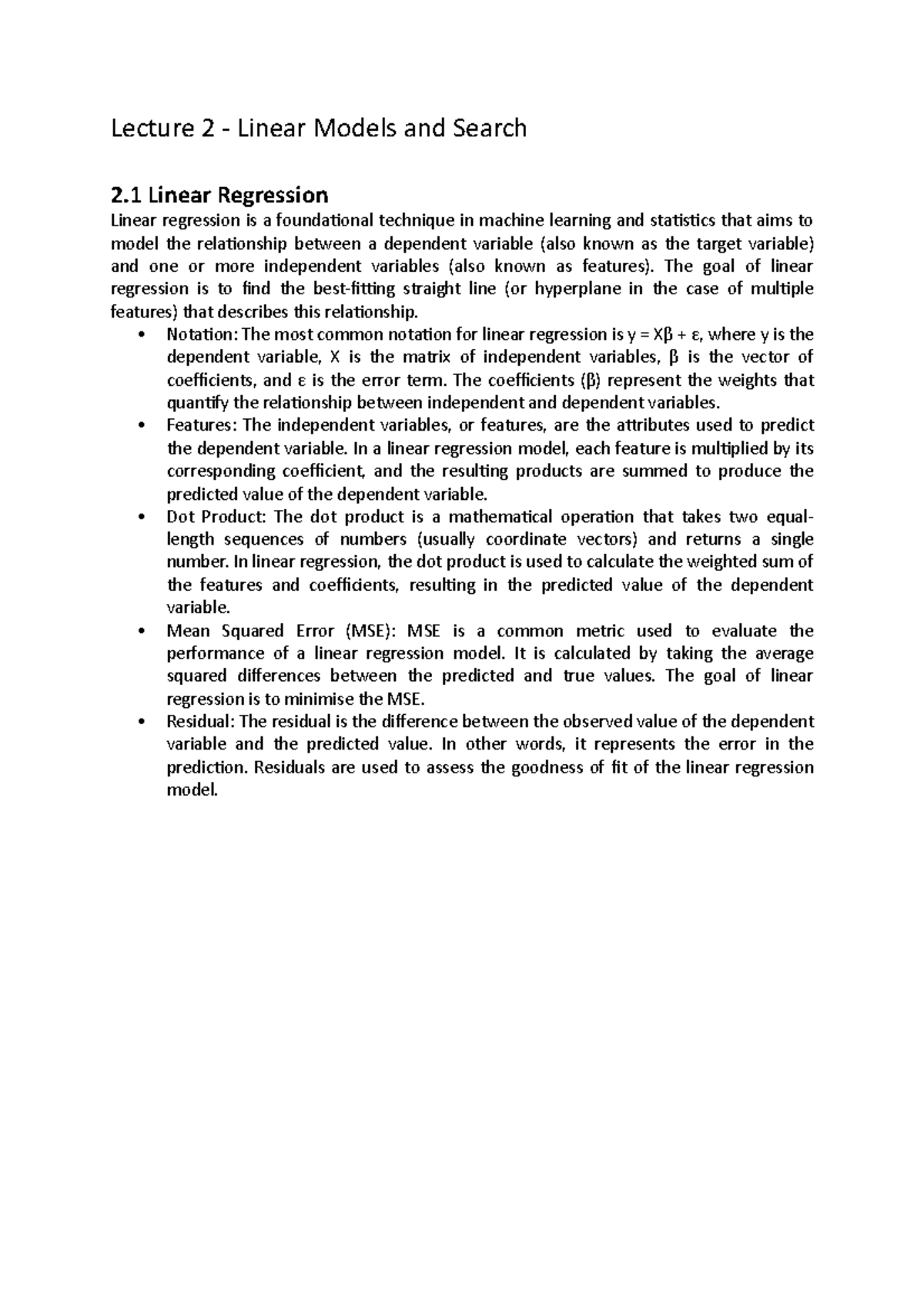 Lecture 2 Regression Lecture 2 Linear Models And Search 2 Linear Regression Linear