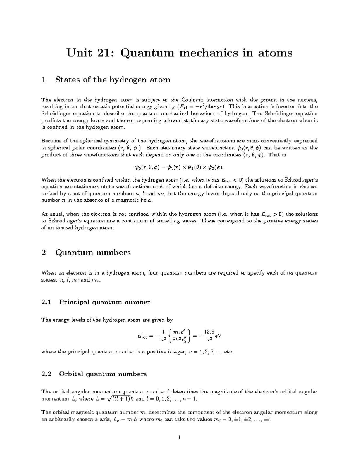 Unit21-summary - Summary of OU S217 Unit 21 - Unit 21: Quantum ...