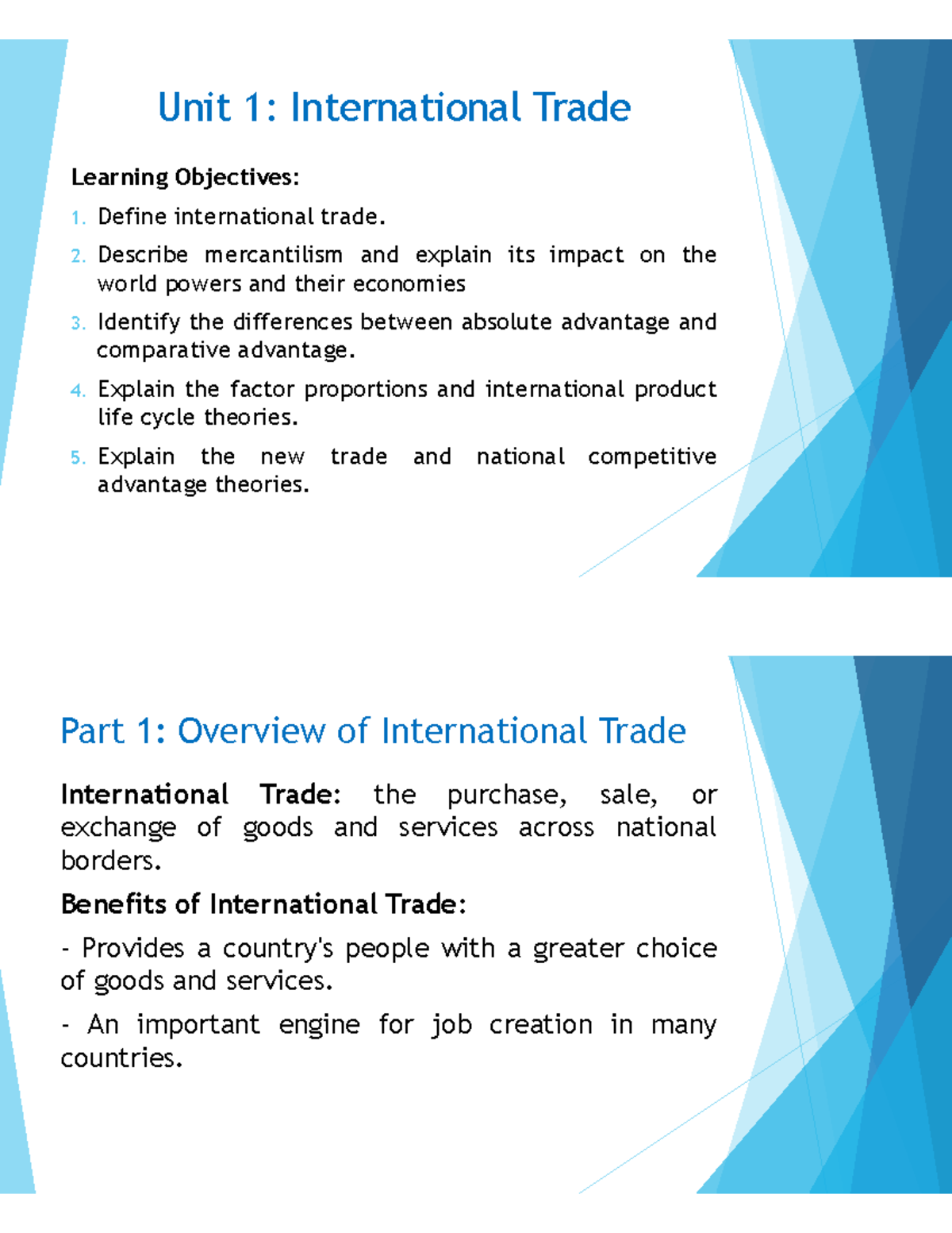 Unit 1- International Trade - Unit 1: International Trade Learning ...