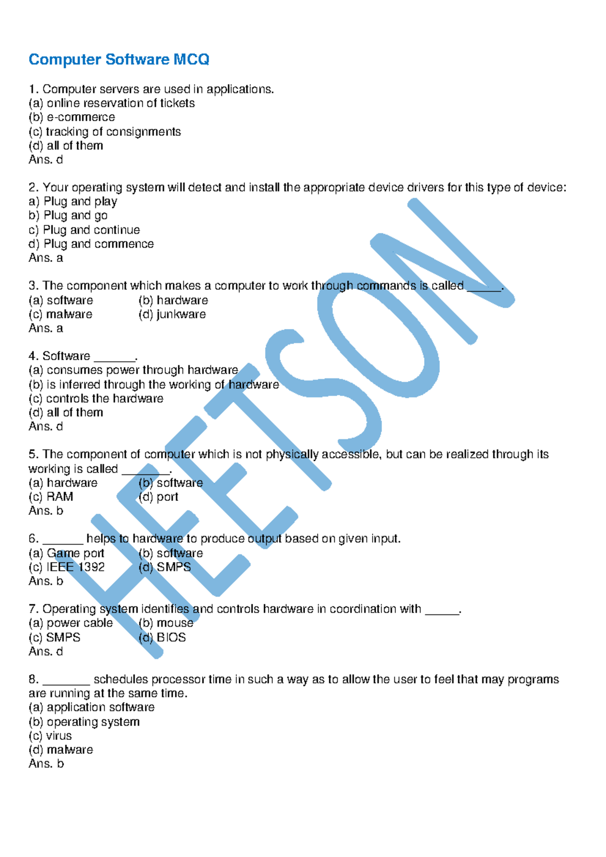 Computer Software Questions Computer Software Mcq Computer Servers Are Used In Applications