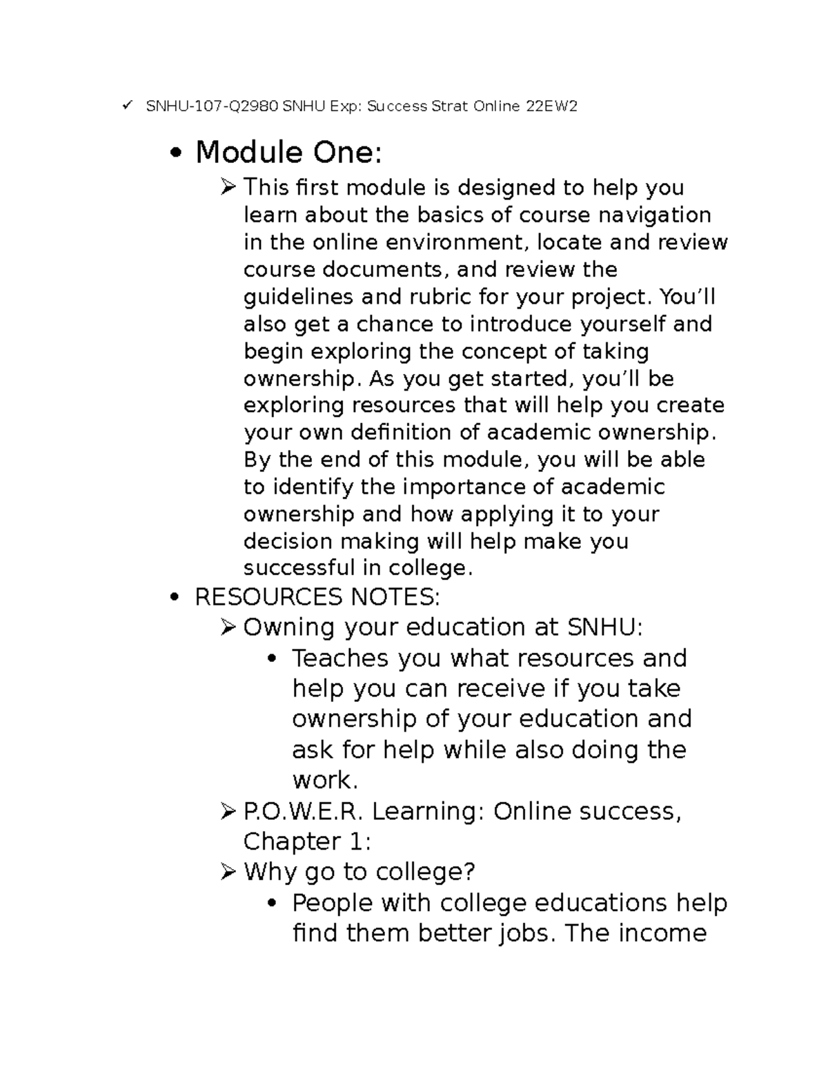 Module One success Strat online - SNHU-107-Q2980 SNHU Exp: Success ...