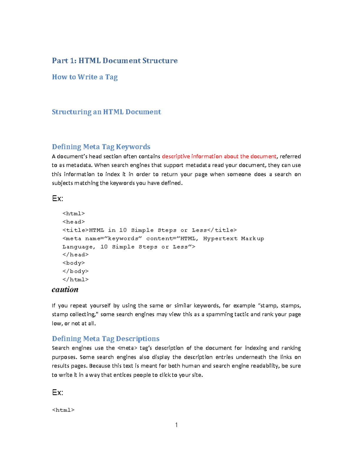 Html Lecture A Html Part 1 Html Document Structure How To Write A Tag Structuring An Html