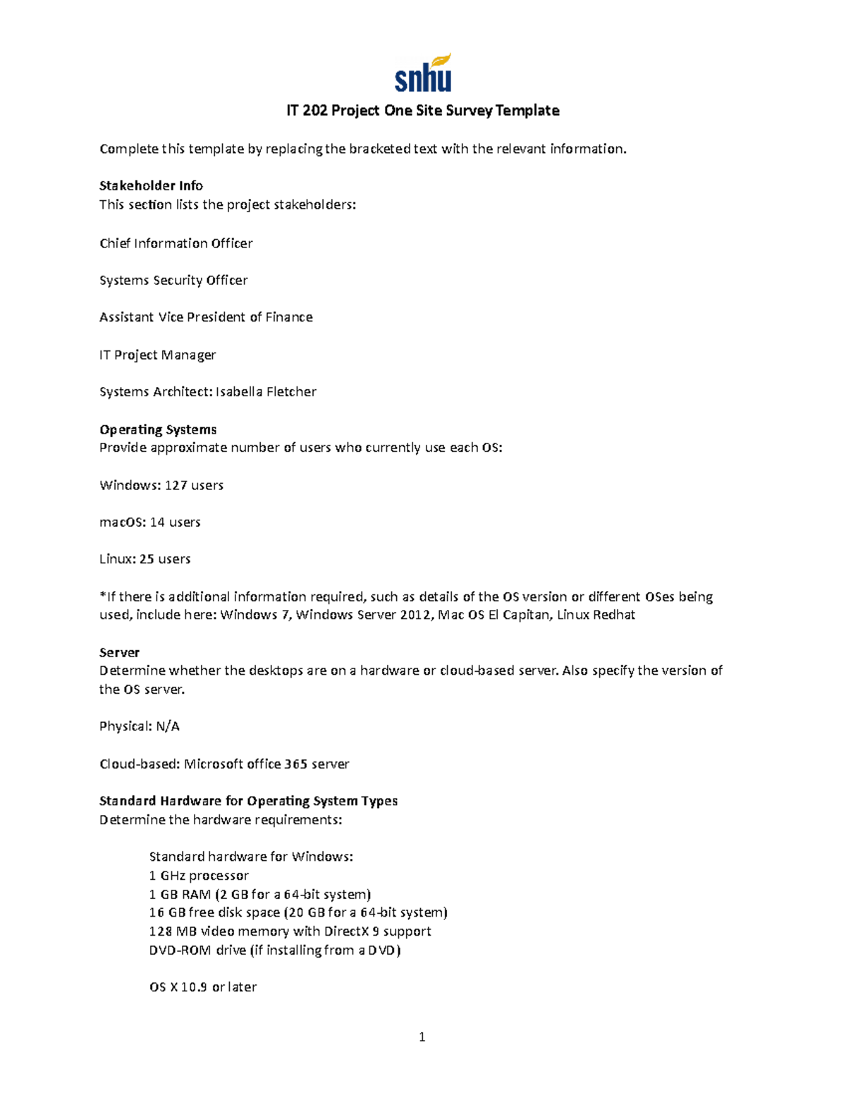 IT 202 Project One Site Survey Template - IT 202 Project One Site ...