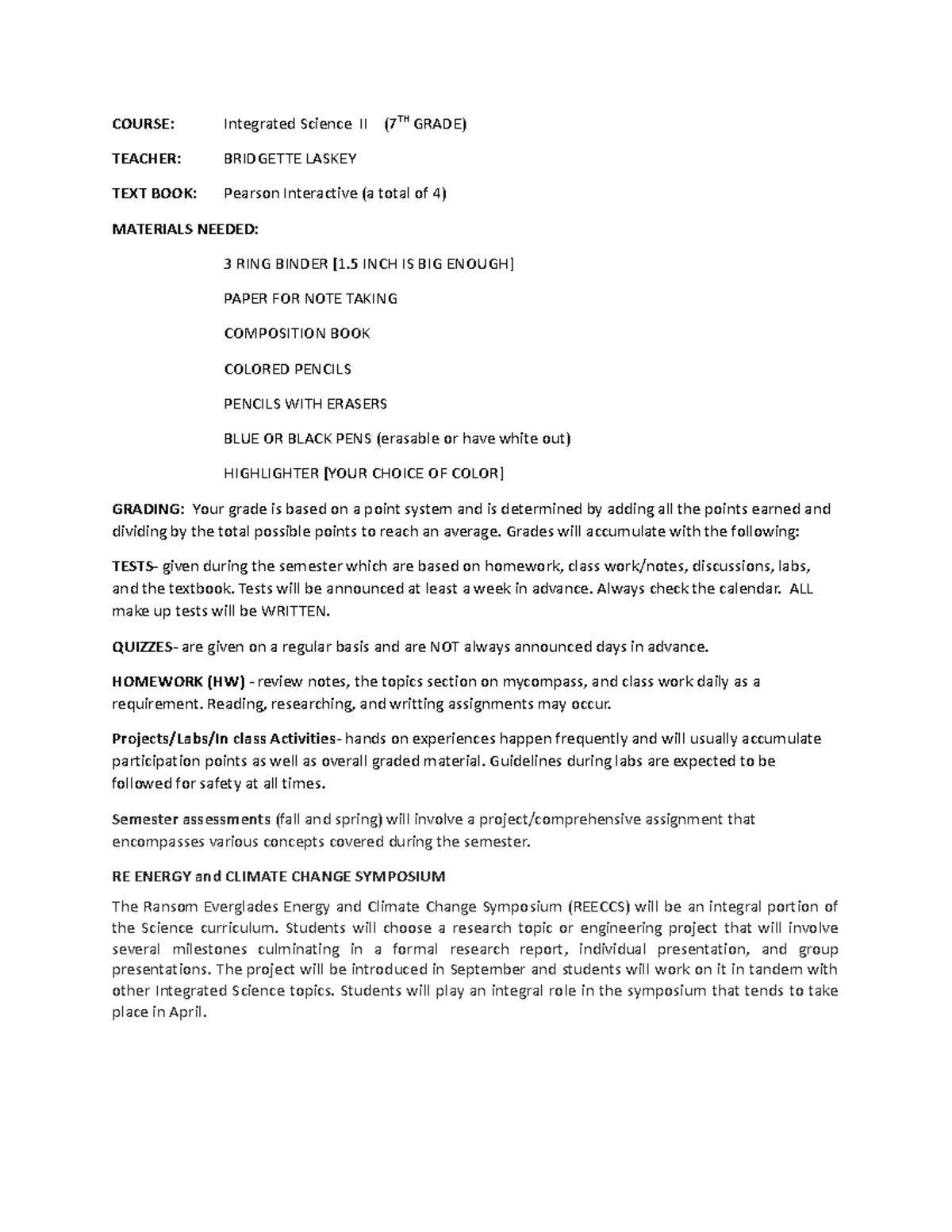Syllabus - Forensics - COURSE: Integrated Science II (7TH GRADE ...