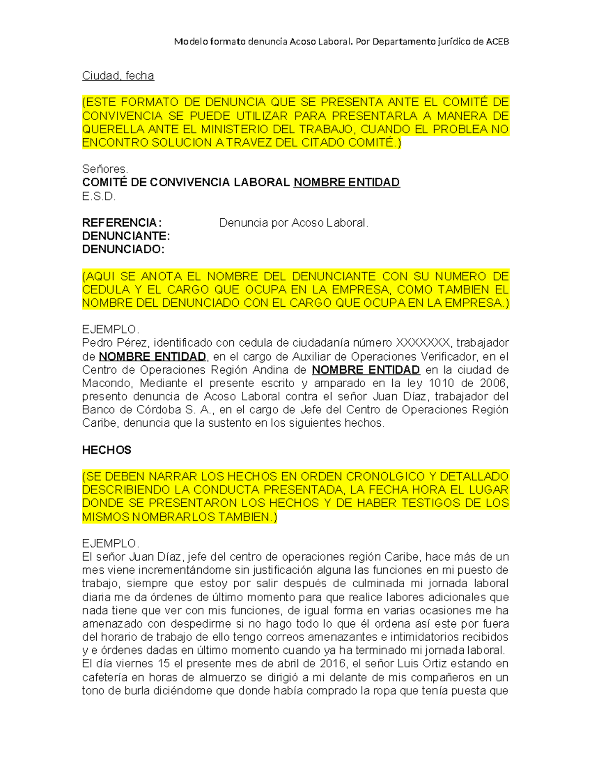 Modelo Demanda Por Acoso Laboral 8293