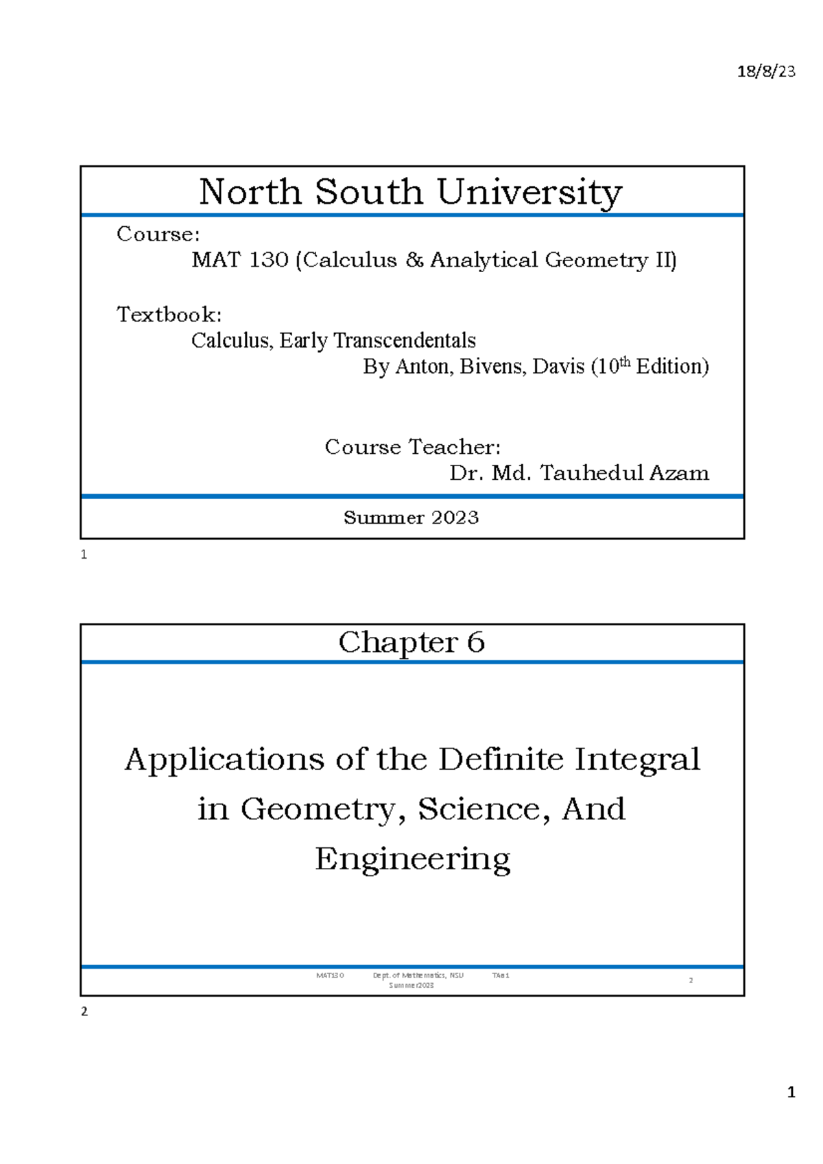 MAT130 Ch 6.1 Lec10-11 - Course: MAT 130 (Calculus & Analytical ...