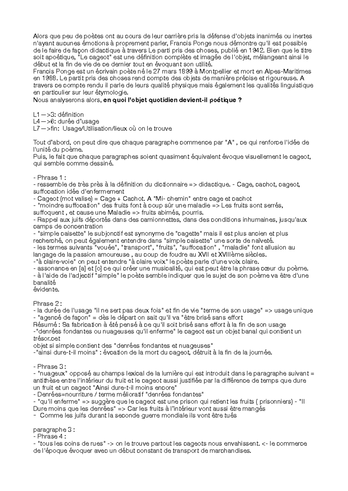 Lecture linéaire Le Cageot - Alors que peu de poètes ont au cours de ...