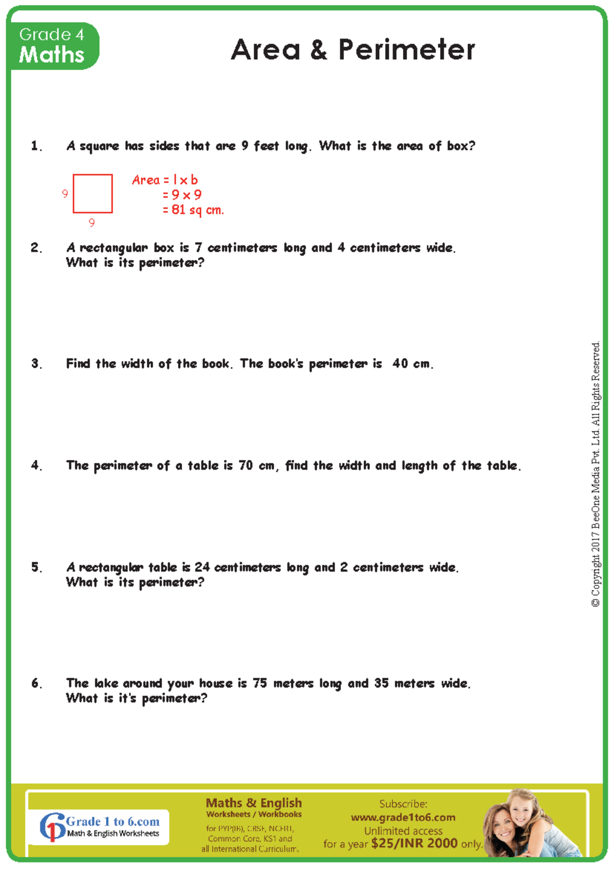 Area Perimeter Calculations Copyright 2017 Beeone Media Pvt Ltd