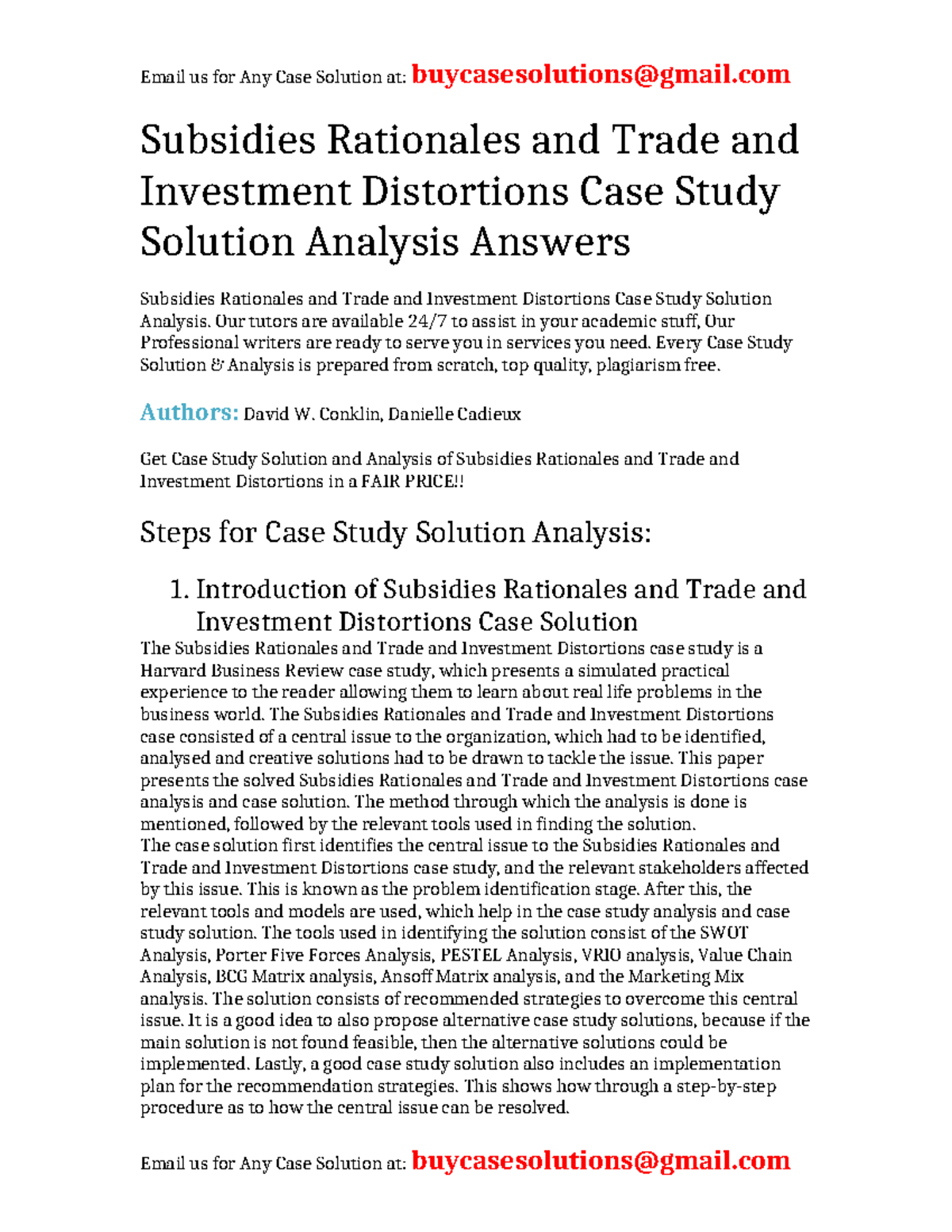 Case Solution Subsidies Rationales and Trade and Investment Distortions ...