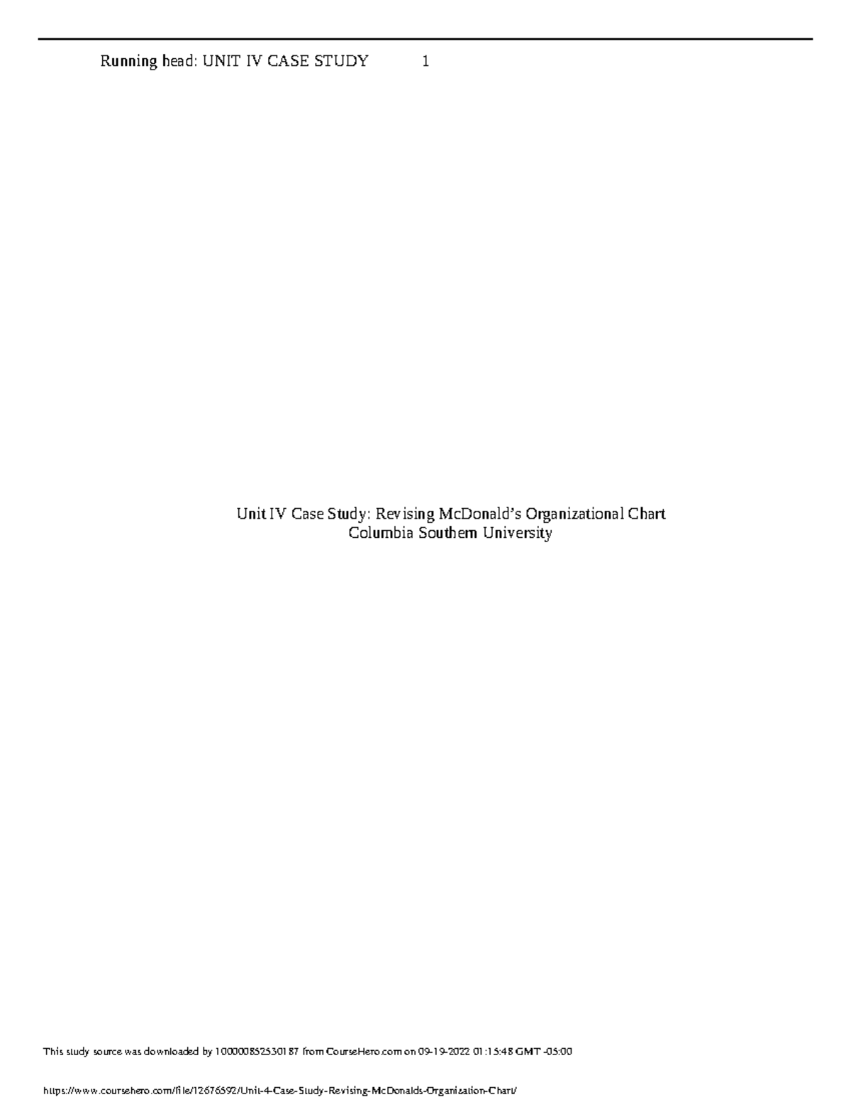 Unit 4 Case Study Revising Mc Donald s Organization Chart - Running head: UNIT IV CASE STUDY 1 ...