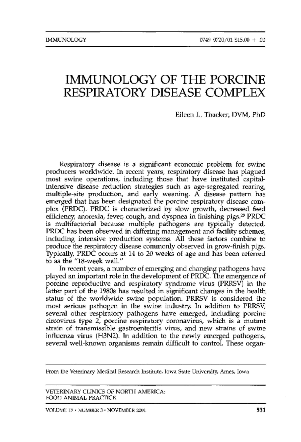 PRDC - IMMUNOLOGY 0749-D720101 $15. 00 +. IMMUNOLOGY OF THE PORCINE ...