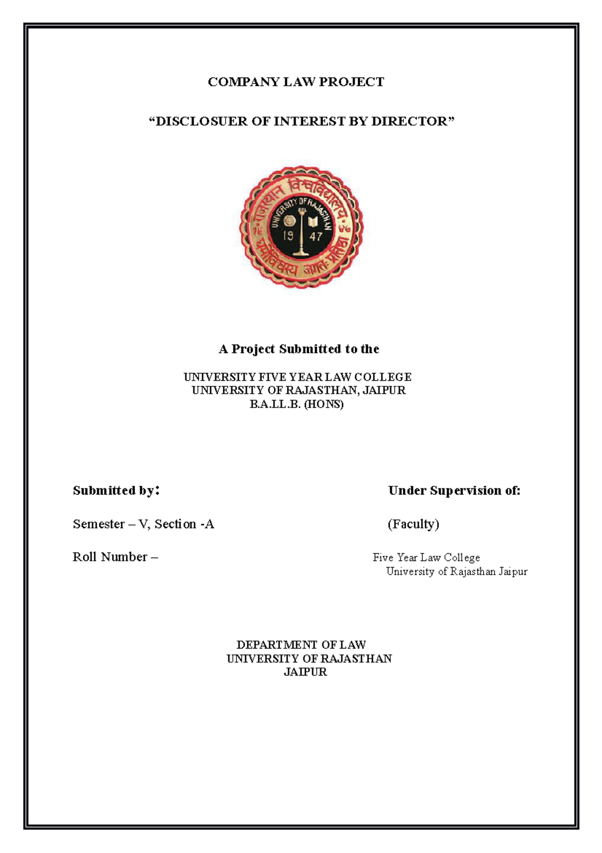 Company LAW Projec 1 - nil - COMPANY LAW PROJECT “DISCLOSUER OF ...